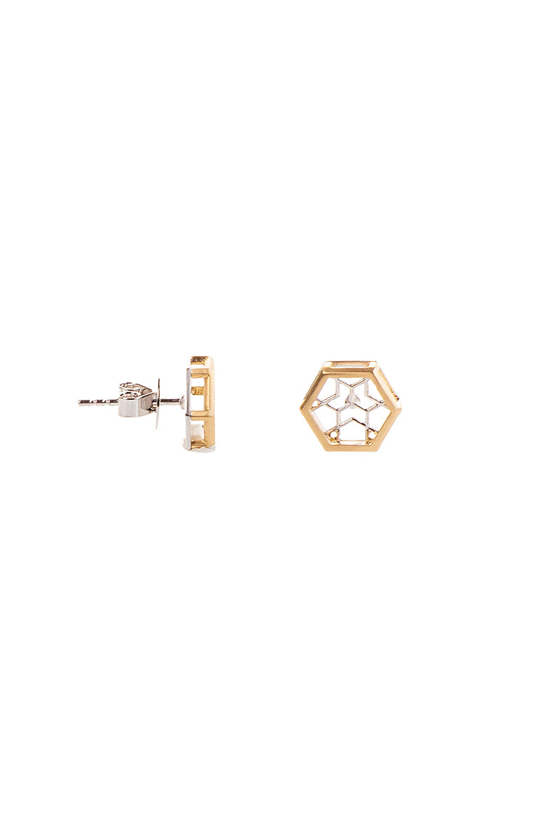 JALI DIVINE EARRINGS STUDS TWO TONE GOLD JALI PETIT– Van Gelder Jewellery